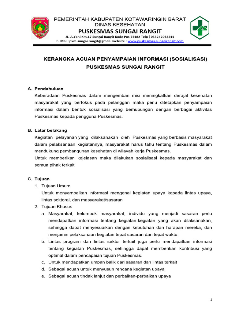 Konsep Kerangka Acuan SOSIALISASI PROGRAM DAN KEGIATAN PUSKESMAS | PDF ...