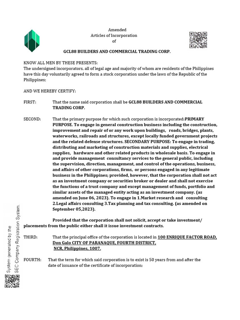 Amended GIS | PDF | Corporations | Securities (Finance)