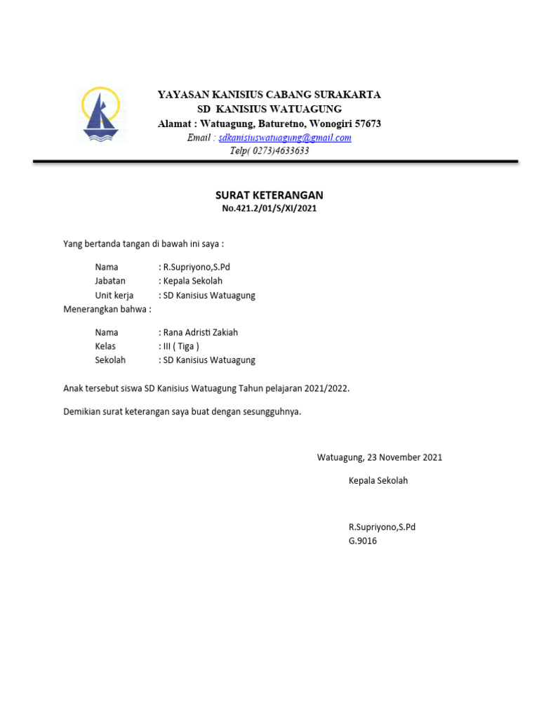 Surat Keterangan Siswa | PDF