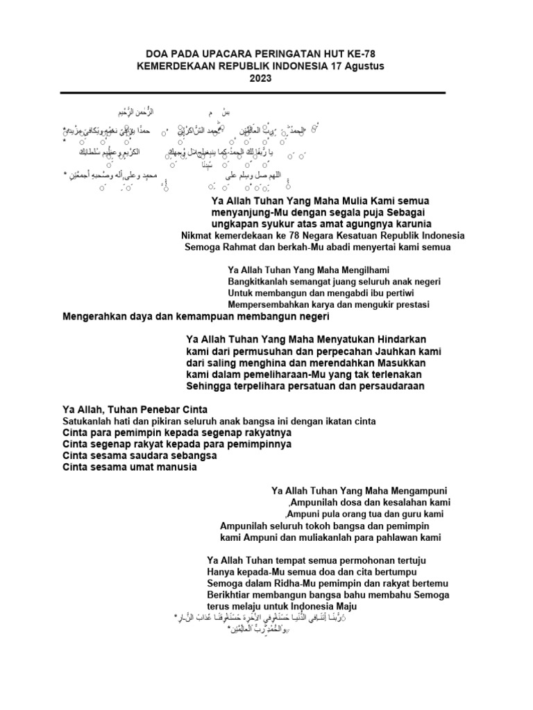 Doa Kemerdekaan RI ke-78 | PDF