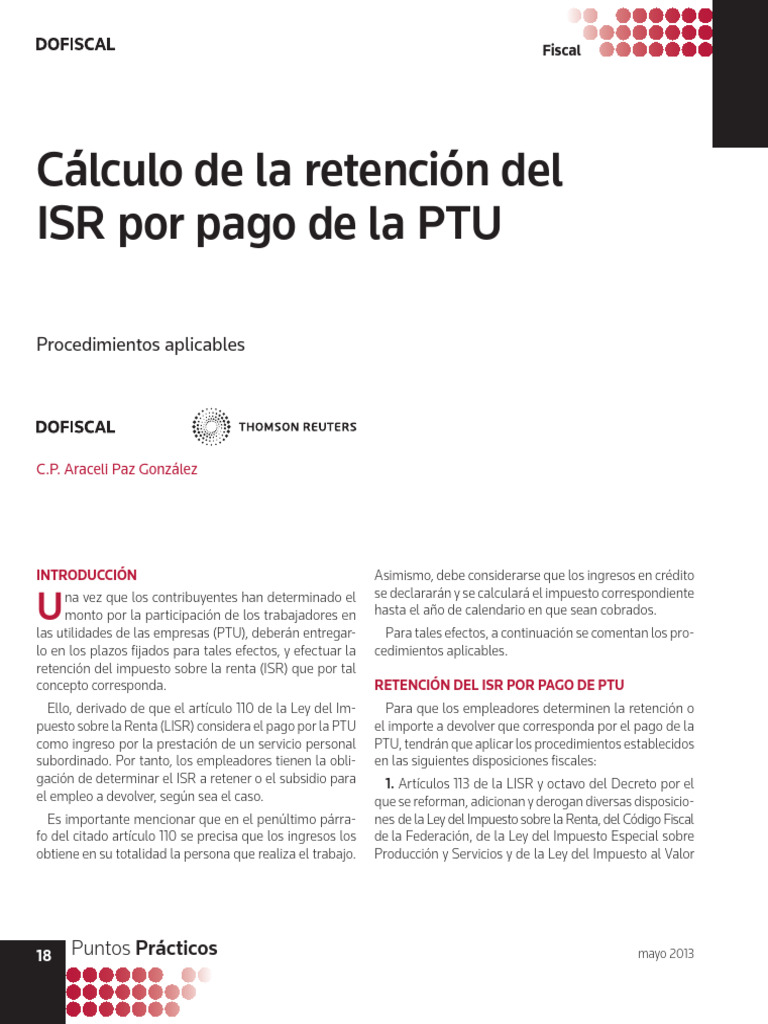 ISR Por PTU | PDF | Impuesto sobre la renta | Salario mínimo