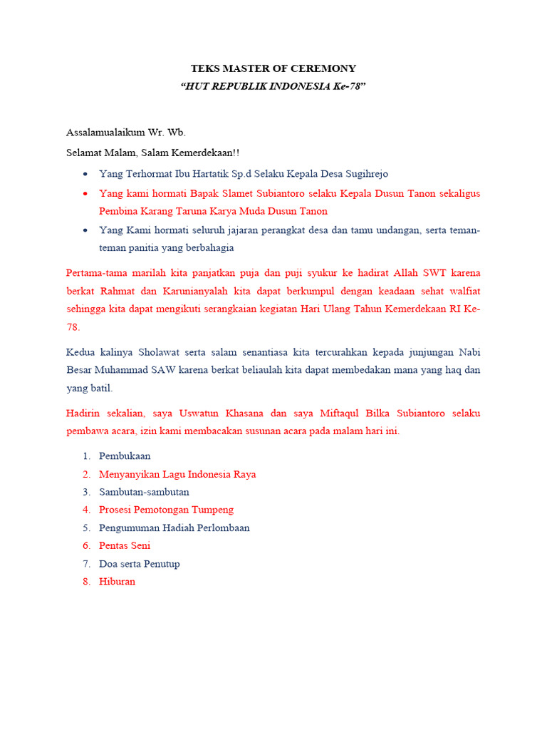 Teks Master of Ceremony | PDF