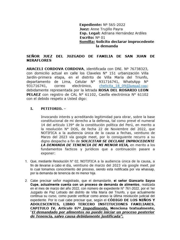 Solicito Declarar Improcedente La Demanda 1 | PDF | Gobierno | Justicia
