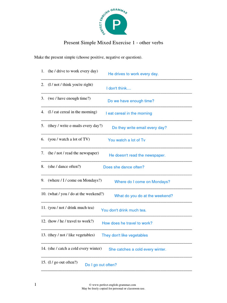 present_simple_form_mixed_exercise_1_other_verbs | PDF | Linguistics