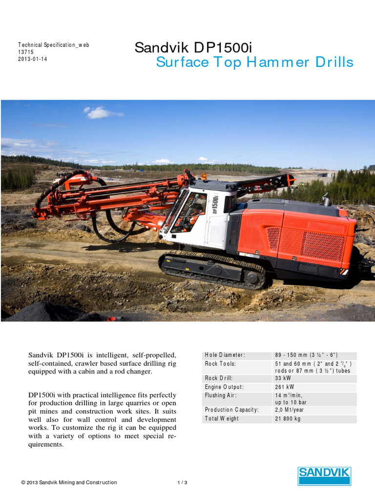 Sandvik DP1500i: Surface Top Hammer Drills | PDF | Drill | Truck