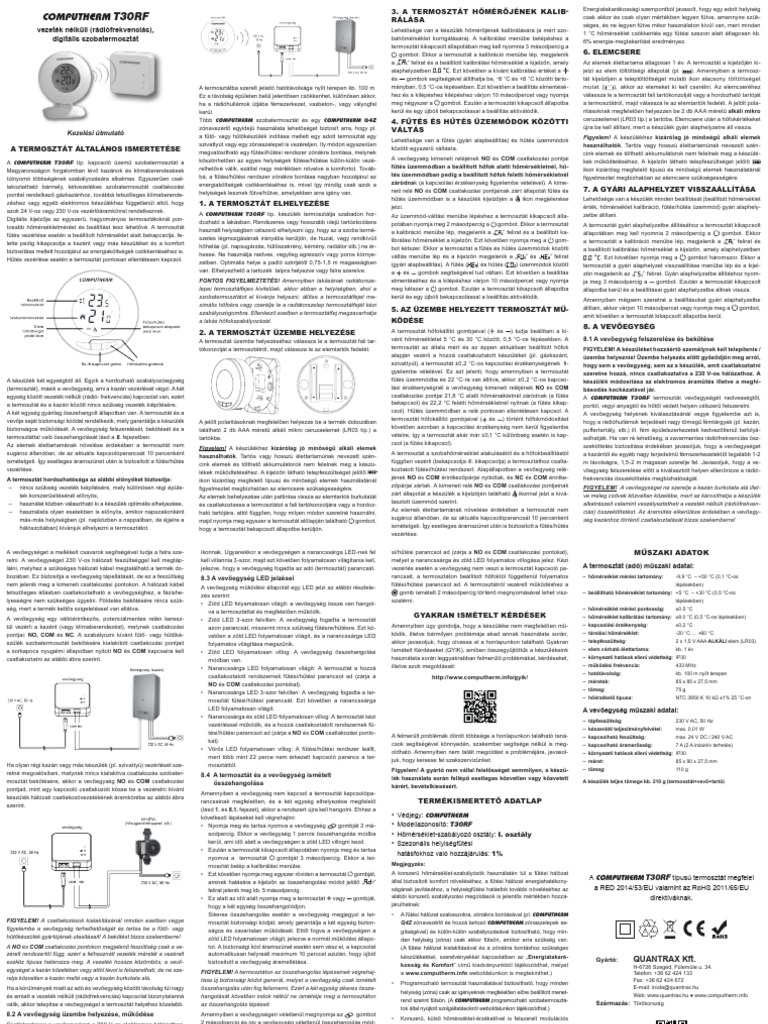 Computherm t30rf Hu Manual 2020 | PDF