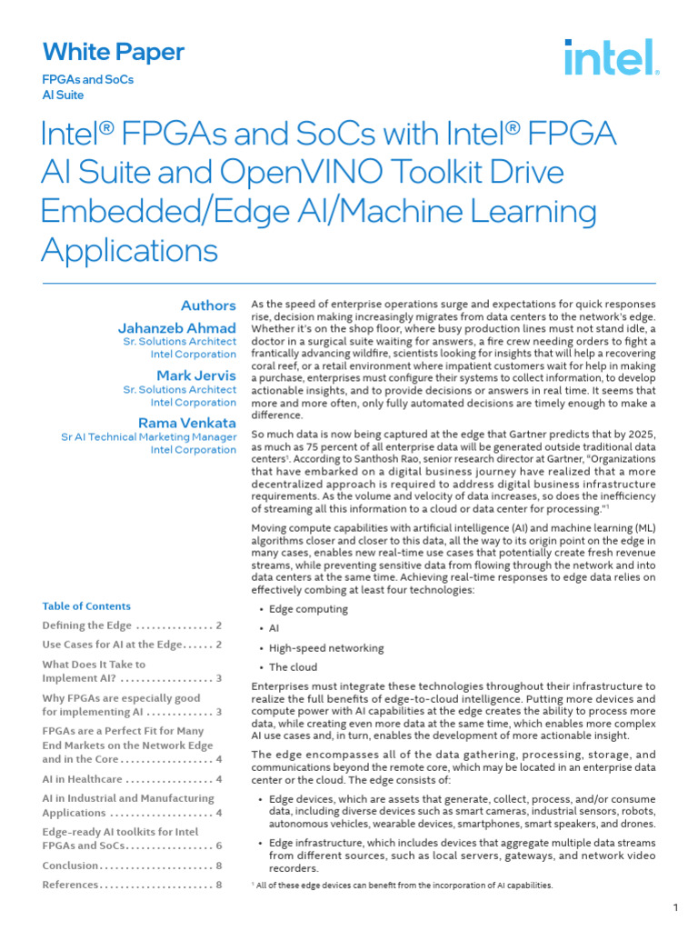 Intel Whitepaper - Intel® FPGAs and SoCs With Intel® FPGA AI Suite and OpenVINO Toolkit Drive ...