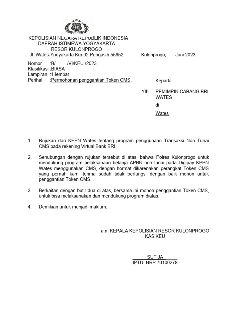 Penggantian Token Cms | PDF | Bisnis | Pengelolaan Keuangan & Uang