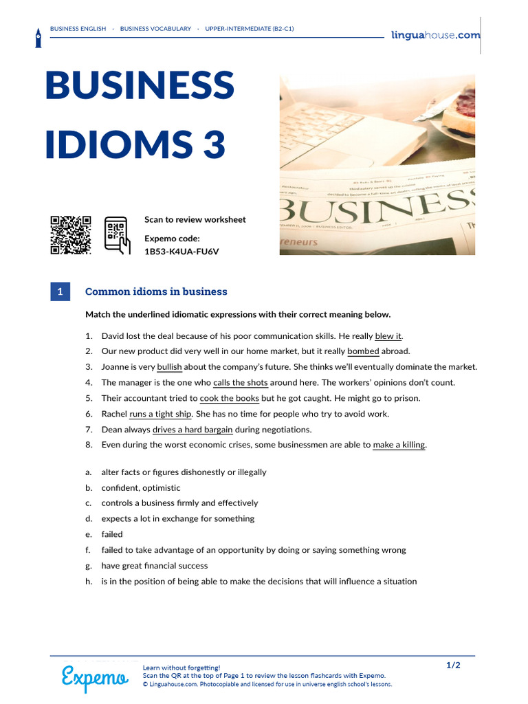 Business Idioms for Upper-Intermediate Learners | PDF | Human Communication