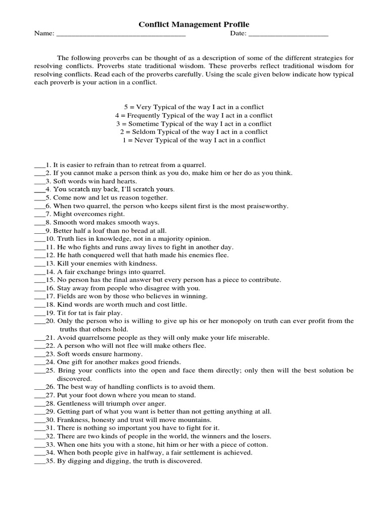 Conflict Management Strategies Questionnaire | PDF | Social Psychology ...