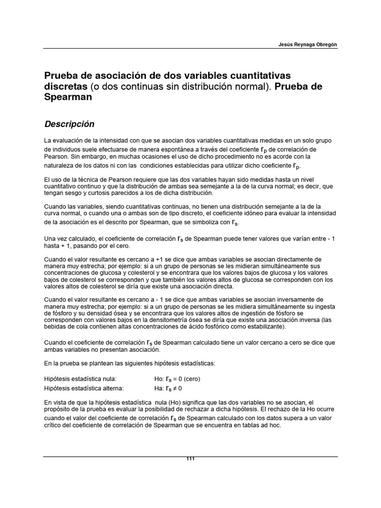 Prueba Spearman: Asociación de Variables Cuantitativas | PDF | Coeficiente de correlación de ...