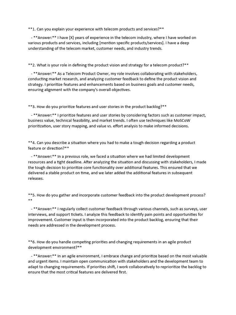 Product Owner Interview Question | PDF | Scrum (Software Development) | Strategic Management