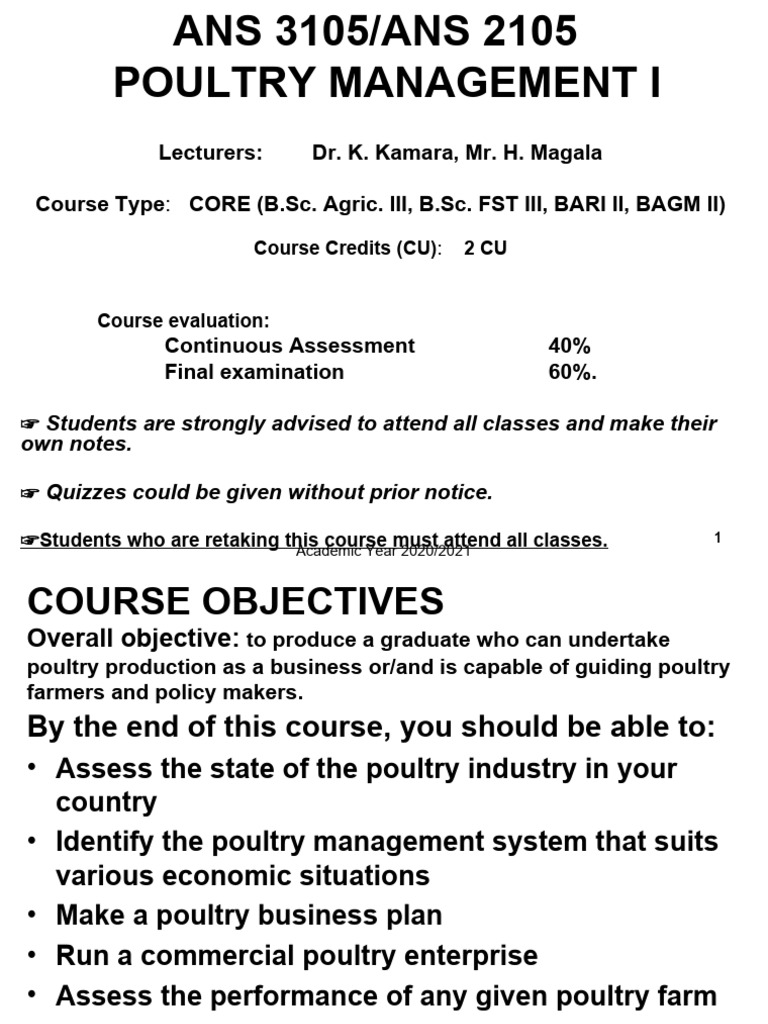 ANS 3101 Poultry Management Introduction-1 | PDF | Chicken | Poultry