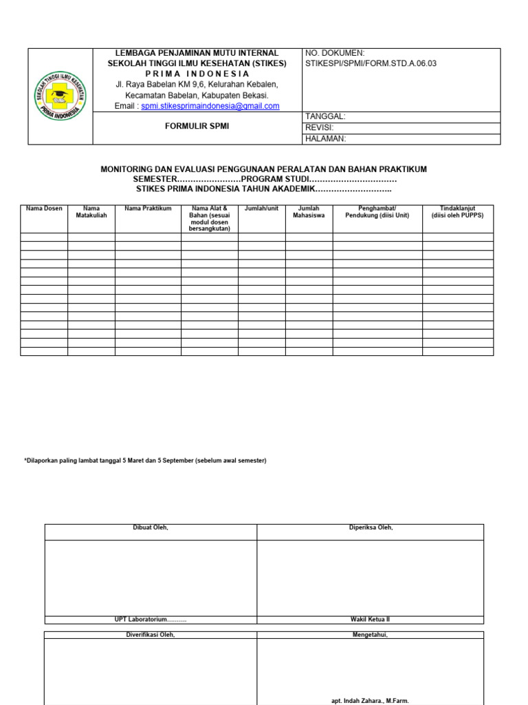 Formulir Monitoring Dan Evaluasi Penggunaan Bahan Dan Alat | PDF