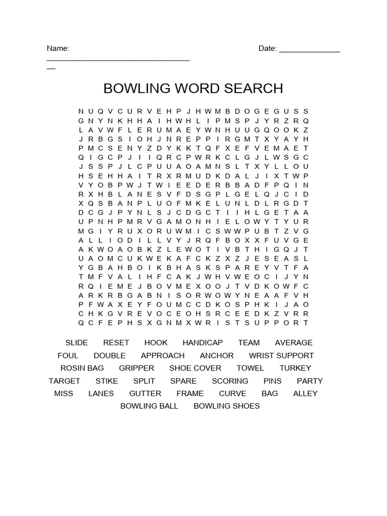 Bowling Word Search Activity | PDF | Games Of Physical Skill | Sports ...