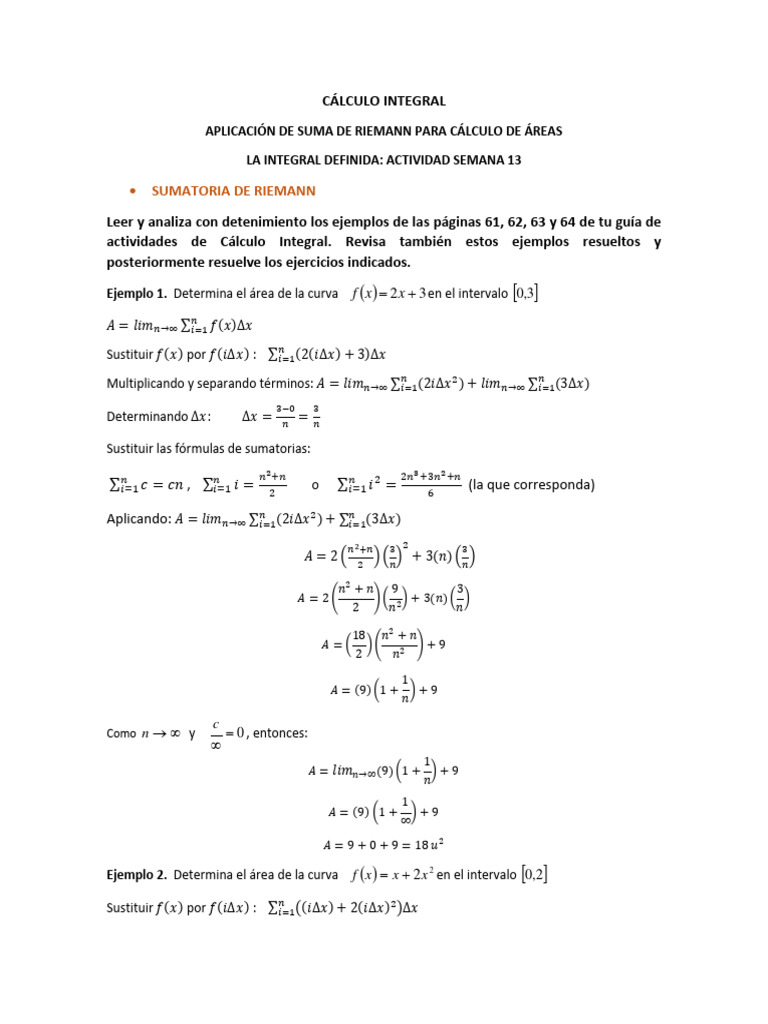 Aplicacion de La Suma de Riemann | PDF | Integral | Relaciones matematicas