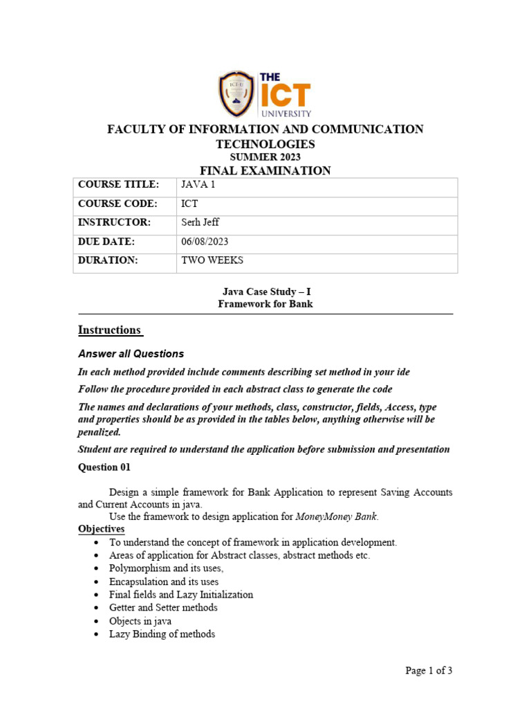 Summer Java 1 Exams Pdf Method Computer Programming Class Computer Programming