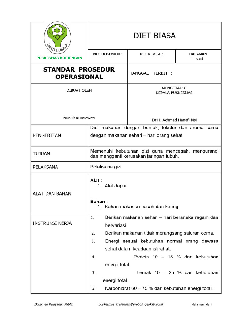 Sop Diet Biasa | PDF