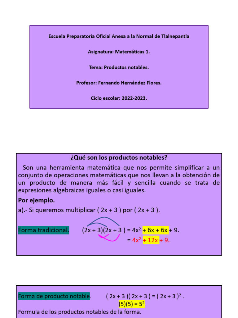Productos Notables en Matemáticas 1 | PDF | Métodos y materiales de ...