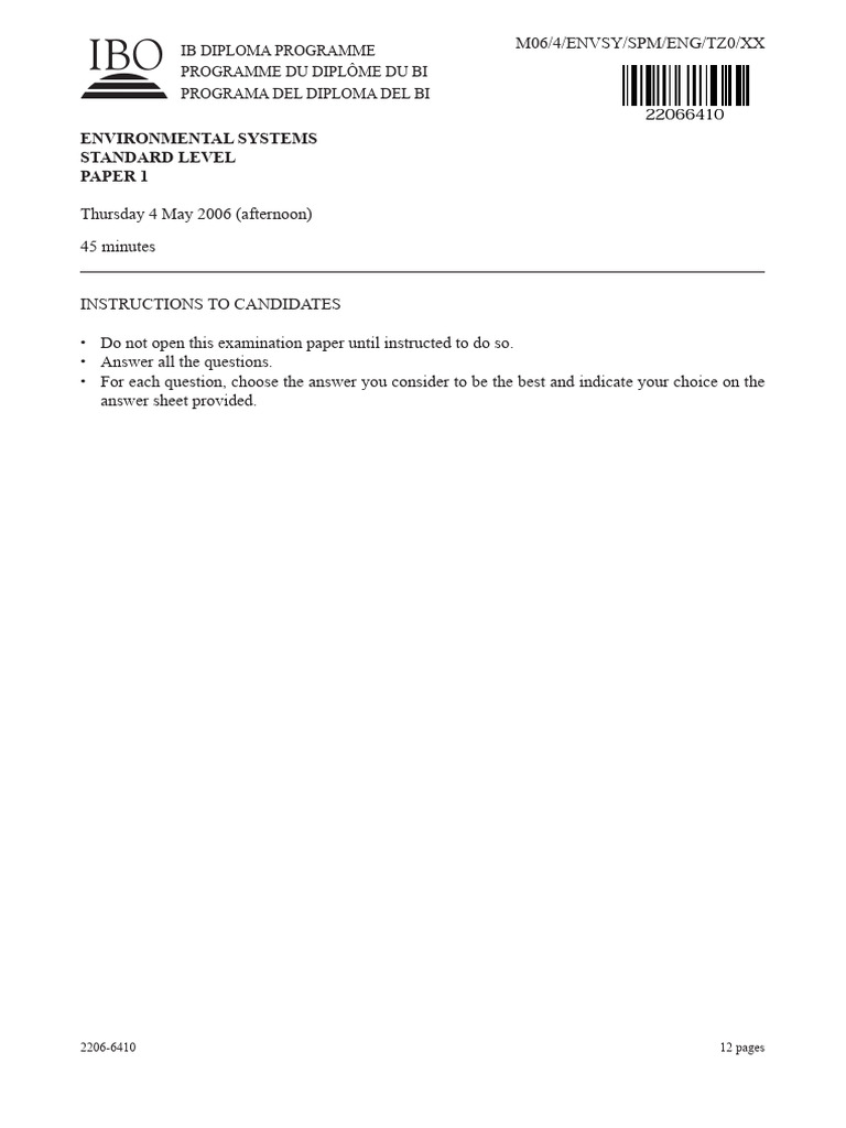 IB Environmental Systems Exam Paper | PDF | Ecosystem | Biomass (Ecology)