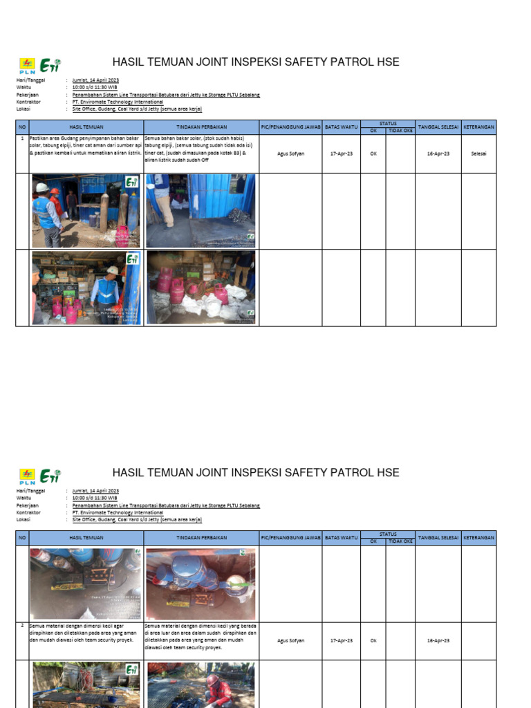 Form Hasil Temuan Safety Patrol - 14 April 2023 | PDF