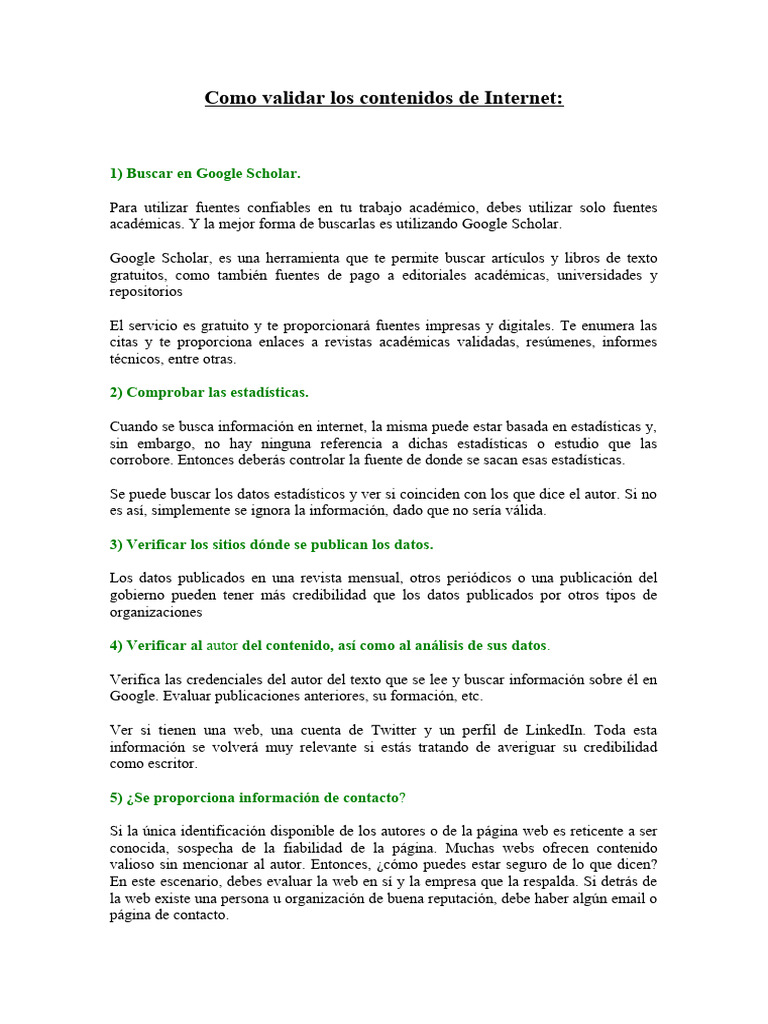 Como Validar Los Contenidos de Internet | PDF | Ciencias de la Información | Red mundial