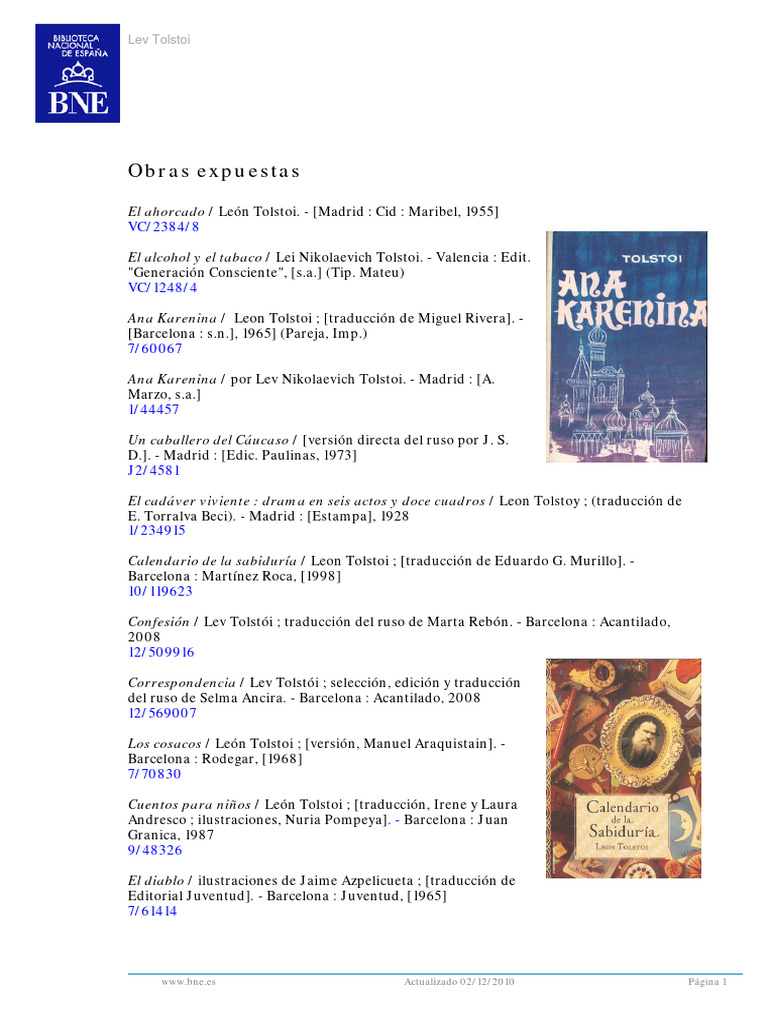 Obras de León Tolstói: Catálogo | PDF | Leo Tolstoy