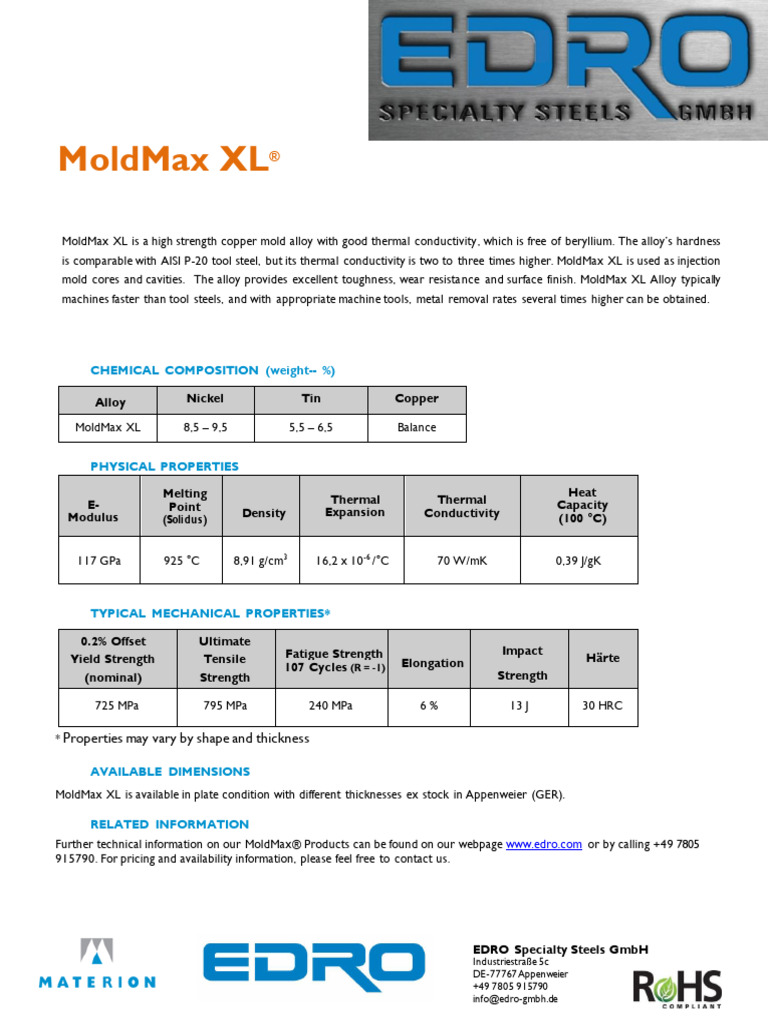 EDRO MoldMax-XL ENG | PDF | Strength Of Materials | Alloy