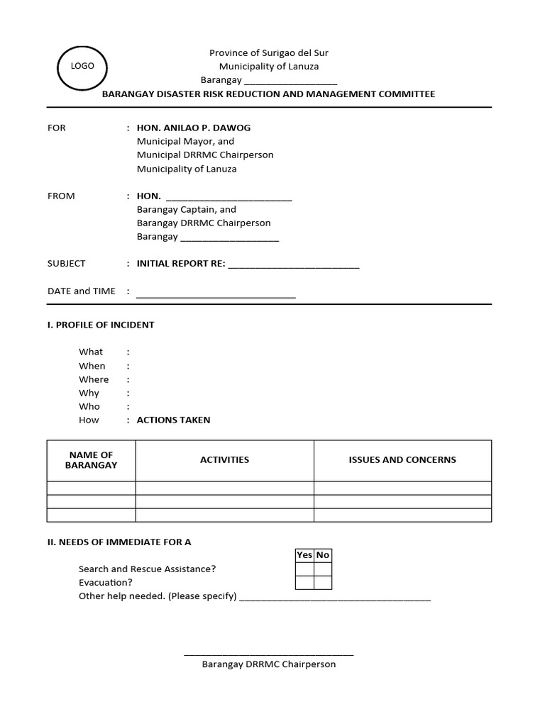 Initial-Report-Template (Barangay) | PDF