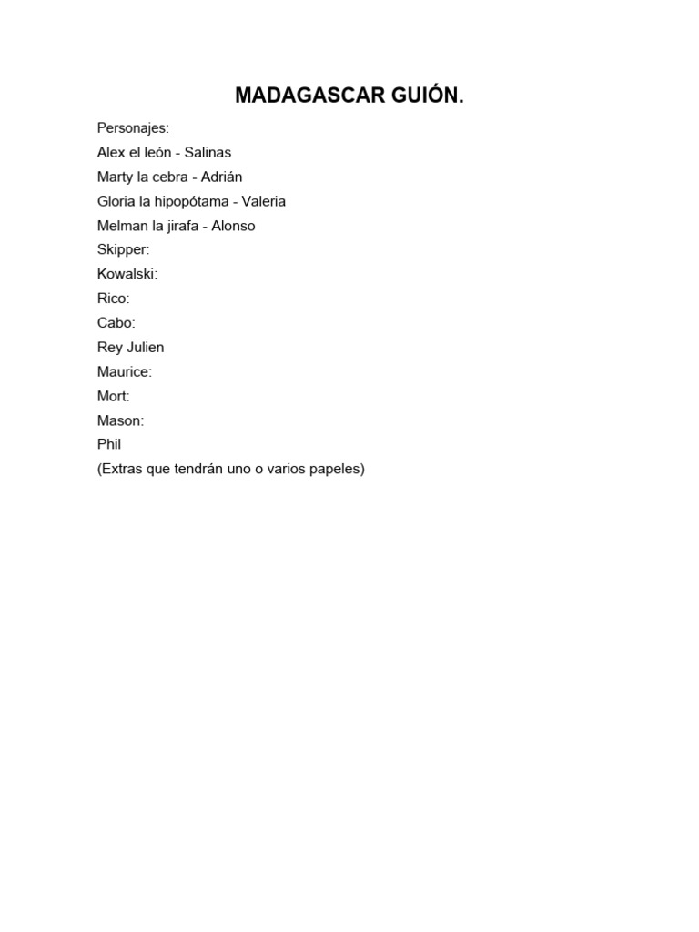 Guión De Madagascar Escenas Clave Pdf Novela Negra Policíaca Y