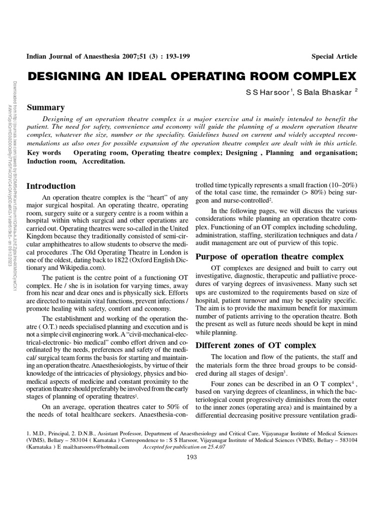 Designing An Ideal Operating Room Complex.5 | PDF | Operating Theater ...