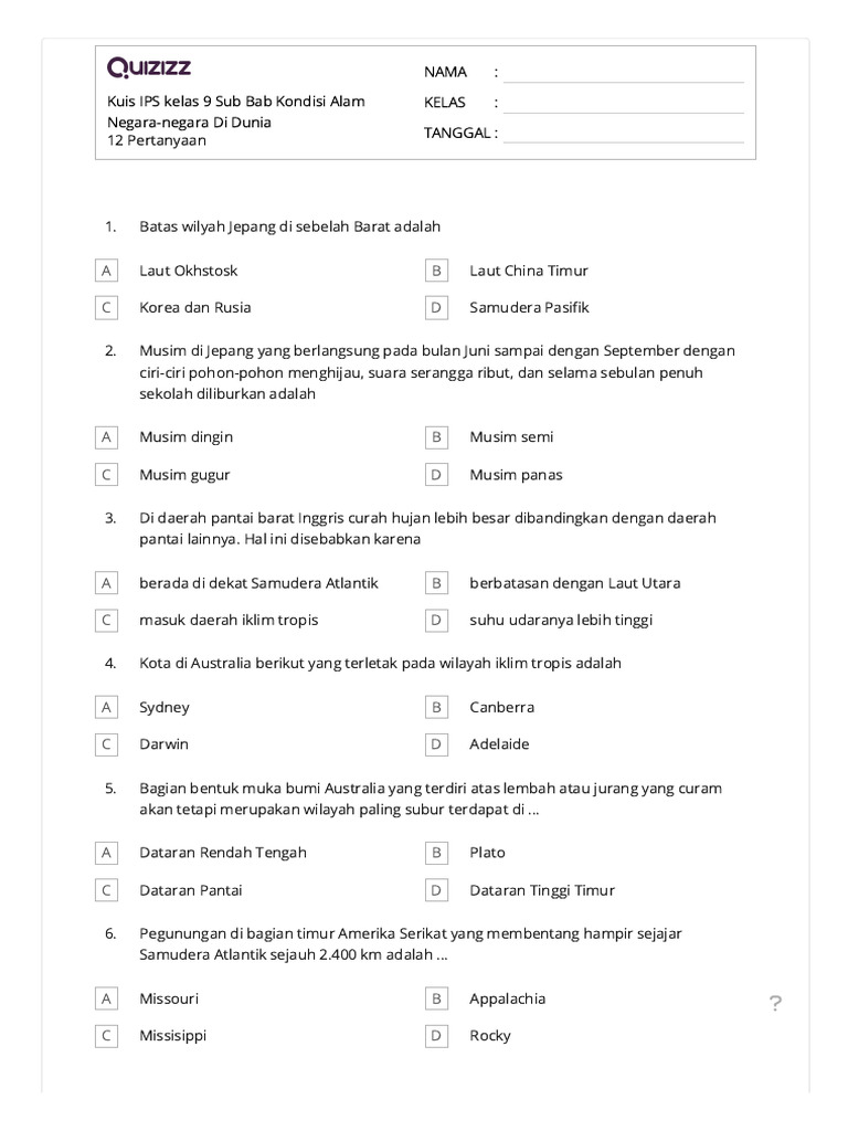 Kuis IPS Kelas 9 Sub Bab Kondisi Alam Negara-Negara Di Dunia | PDF | Griya & Taman | Sains ...