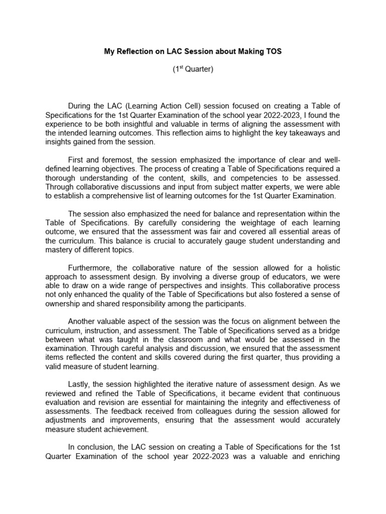 LAC Reflections | PDF | Teachers | Learning