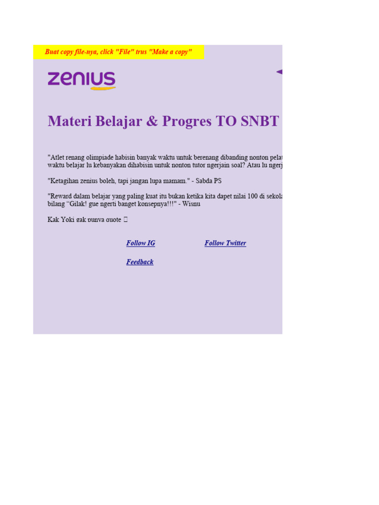 Panduan Belajar SNBT 2024 Zenius | PDF