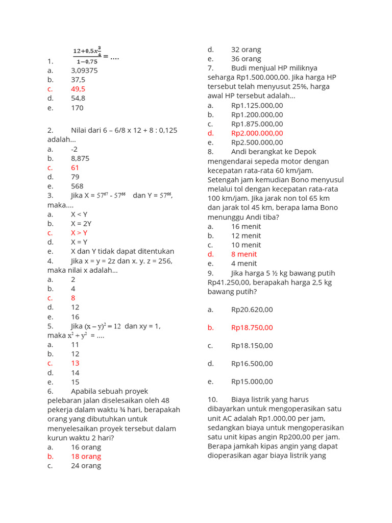 Soal-Soal Matematika - 1 | PDF