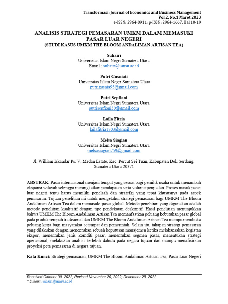 Case Study Strategi Pemasaran UMKM Memasuki Pasar Internasional | PDF