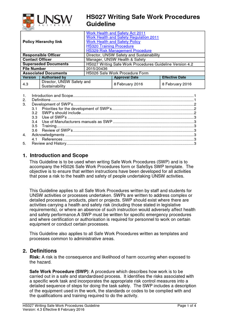 HS027 Writing Safe Work Procedures Guideline | PDF | Risk | Occupational Safety And Health
