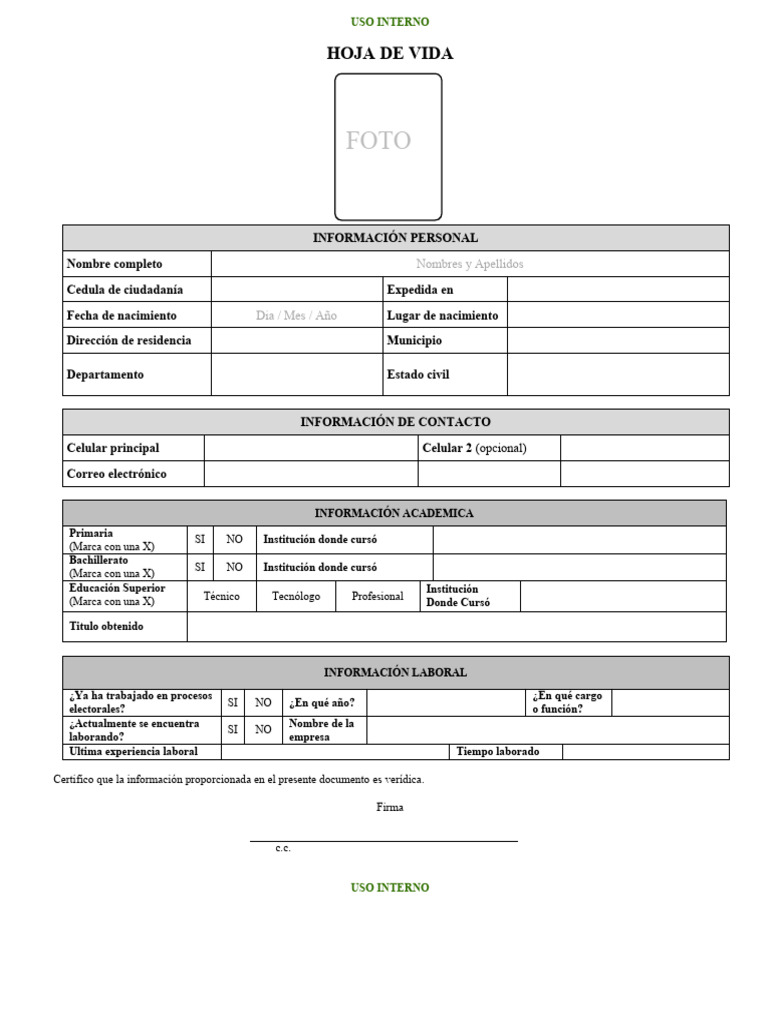 Formato Hoja de Vida TPS | PDF