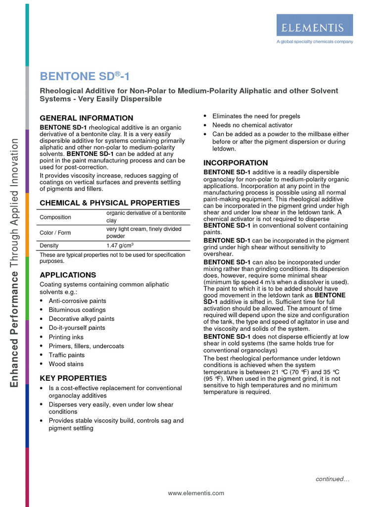 Bentone SD1 | PDF | Paint | Rheology
