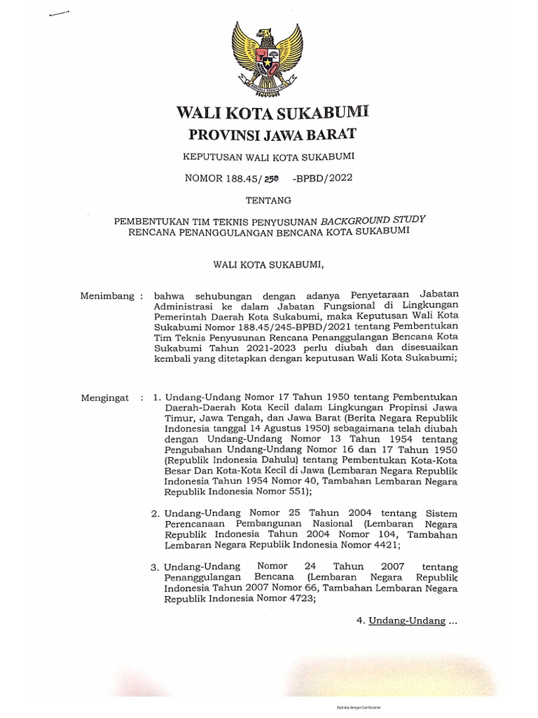 Sk Penyusunan Tim Teknis Rpb Kota Sukabumi 2022 Pdf