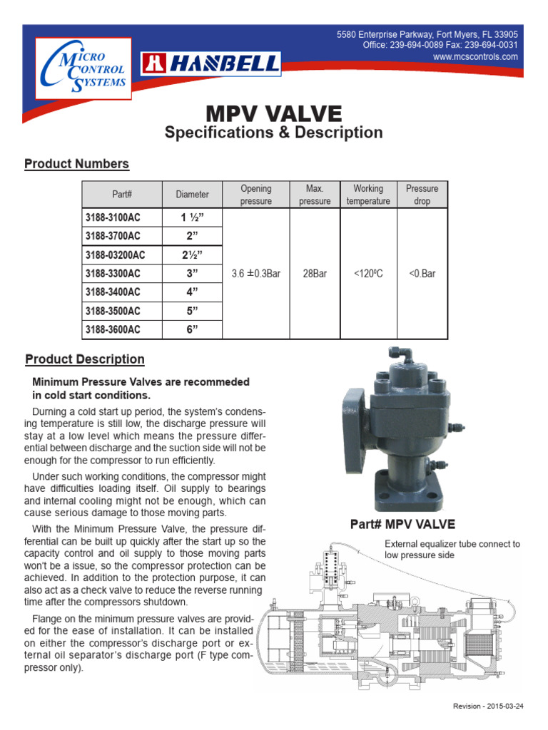 Hanbell MPV Valve Spec Sheet | PDF | Chemical Engineering | Applied And ...