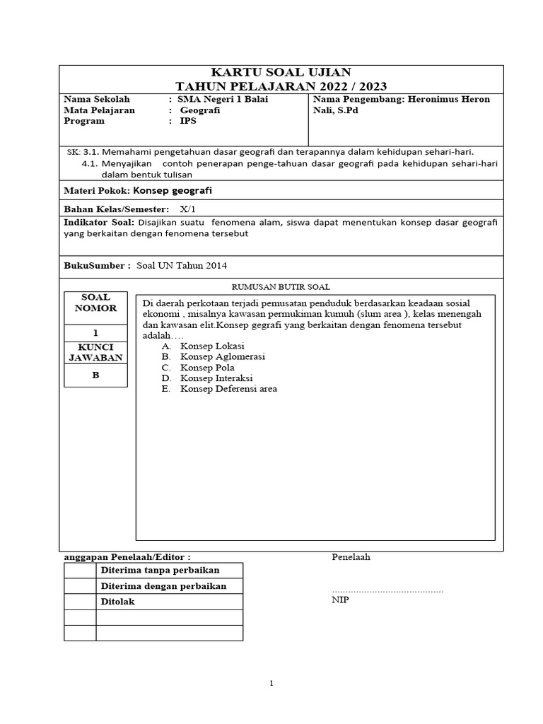 Geografi - 12 Iis - Kartu Soal A | PDF