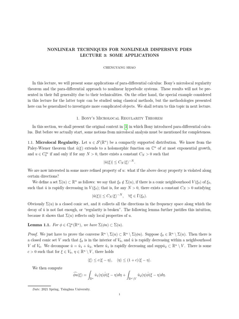 2021 Spring Nonlinear Techniques For Nonlinear Dispersive PDEs 3 | PDF | Theorem | Differential ...