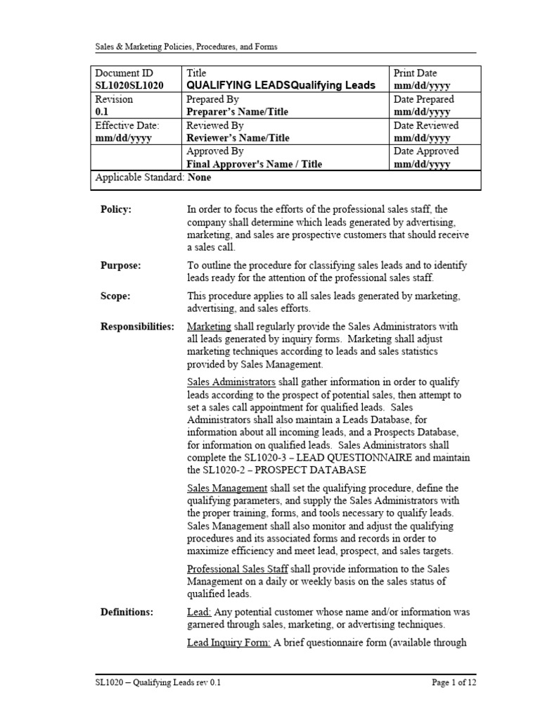 SL1020 - Qualifying Leads Rev 1-0 | PDF | Sales | Marketing