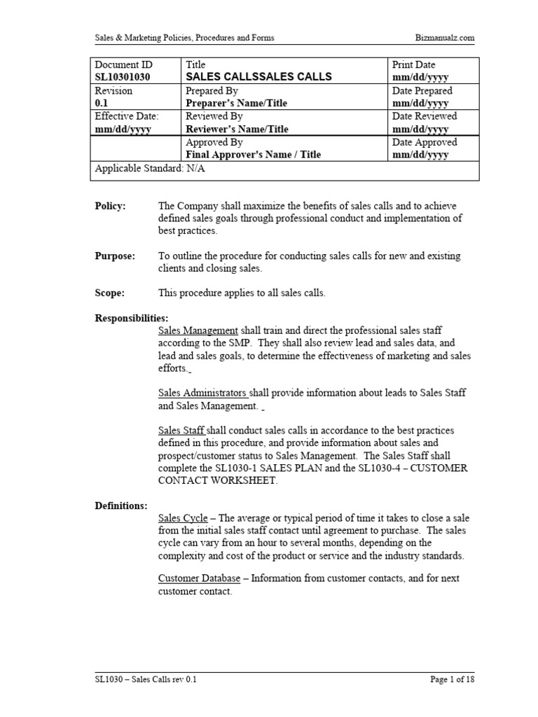 Sales Call Procedures and Best Practices | PDF | Sales | Marketing