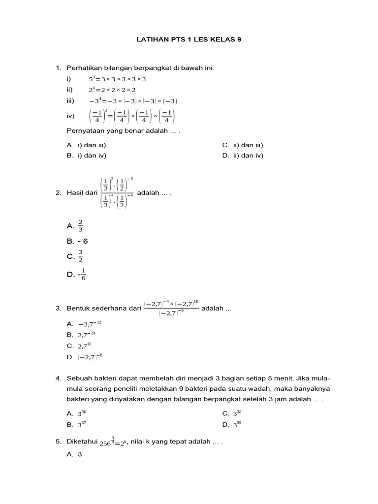 Latihan PTS 1 Les Kelas 9 | PDF
