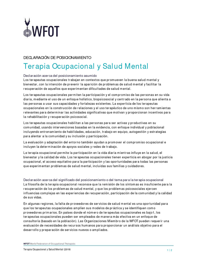 Occupational Therapy and Mental Health Spanish | PDF | Terapia ...