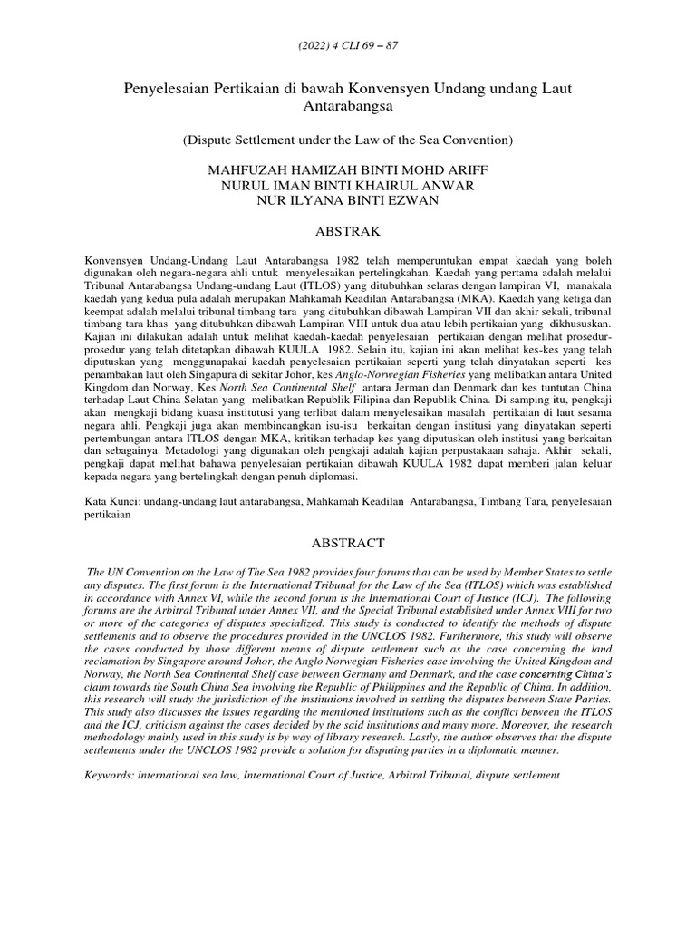 Penyelesaian Pertikaian Di Bawah UNCLOS Jurnal | PDF