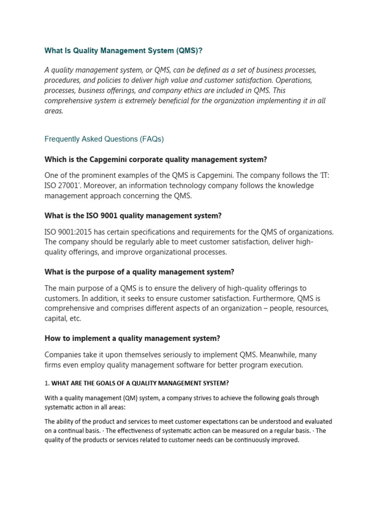 Quality Management System Questions | PDF | Quality Management System ...