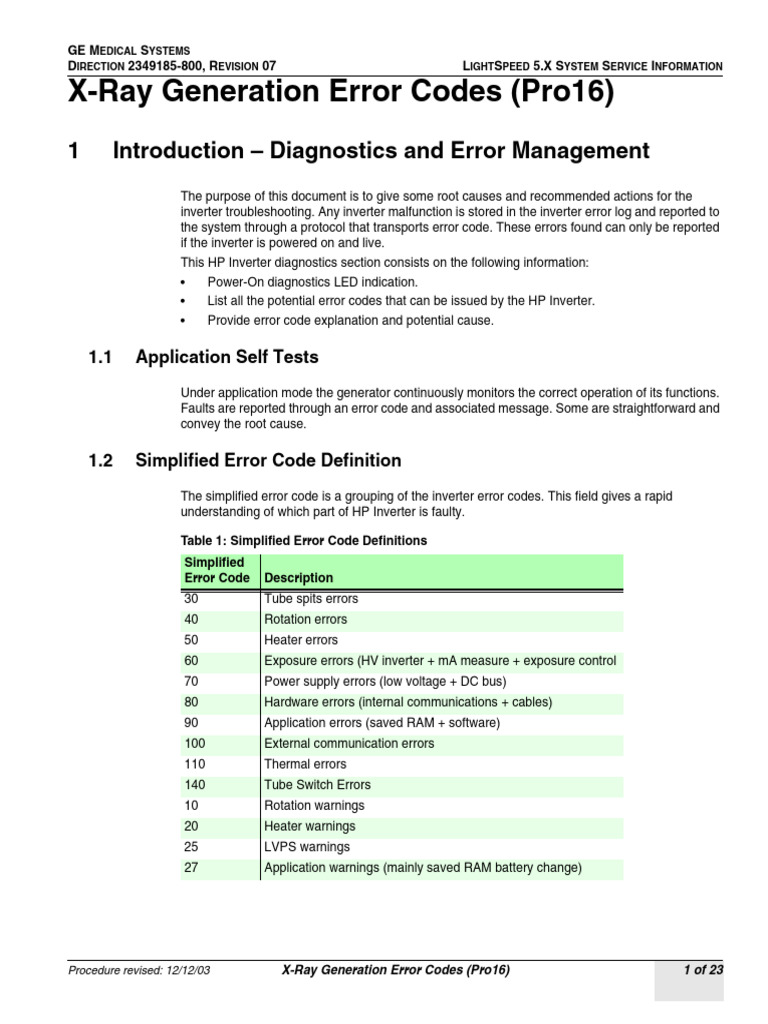 X-Ray Generation Error Codes | PDF | Vacuum Tube | Power Inverter